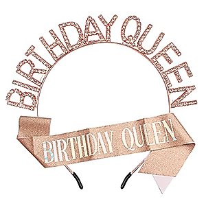 AOPRIE Birthday Queen Crown & Sash for Women Rose Gold Birthday Tiara for Girls Birthday Queen Headband Princess Crown Rhinestone Happy Birthday Accessories