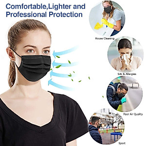100 Pack Black Disposable Face Masks -3 Layer Medical Masks Disposable for Adults Home Office Outdoor and School