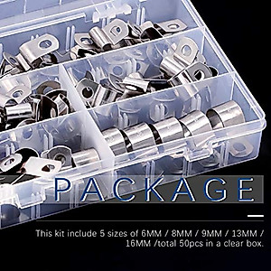 Cable Clamp Assortment Kit, Glarks 50Pcs 304 Stainless Steel 1/4'' 5/16'' 3/8'' 1/2'' 5/8'' Electrical Metal Clamp Set