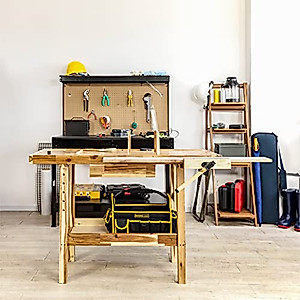 Olympia Tools 48-Inch Wood Workbench - 330 lbs Weight Capacity Wooden Workbench for Garage, Workshop and Home - New Acacia Wood