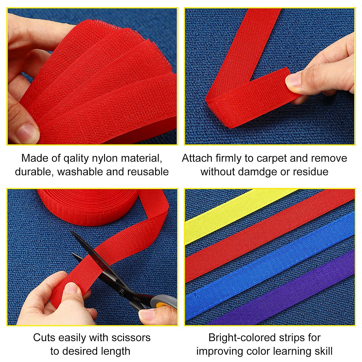 Chuangdi 8 Rolls Carpet Marker Strips Carpet Nylon Carpet Strips for Classroom, Teachers, Office, Social Distance, 8 Colors(131 Feet)