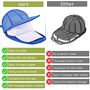 MAGTSMEI Hat Washer Cage, 1Pack Hat Washer for Baseball Caps Foldable Hat Cleaner for Washing Machine, Dishwasher Hat Rack Protector Organizer Storage for Flat & Curved Hats Blue