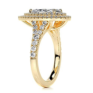 Solid Gold Handmade Engagement Ring 3 CT Pear Cut Moissanite Diamond Double Halo Bridal Wedding Ring for Anniversary Propose Gift (14K Solid Yellow Gold)