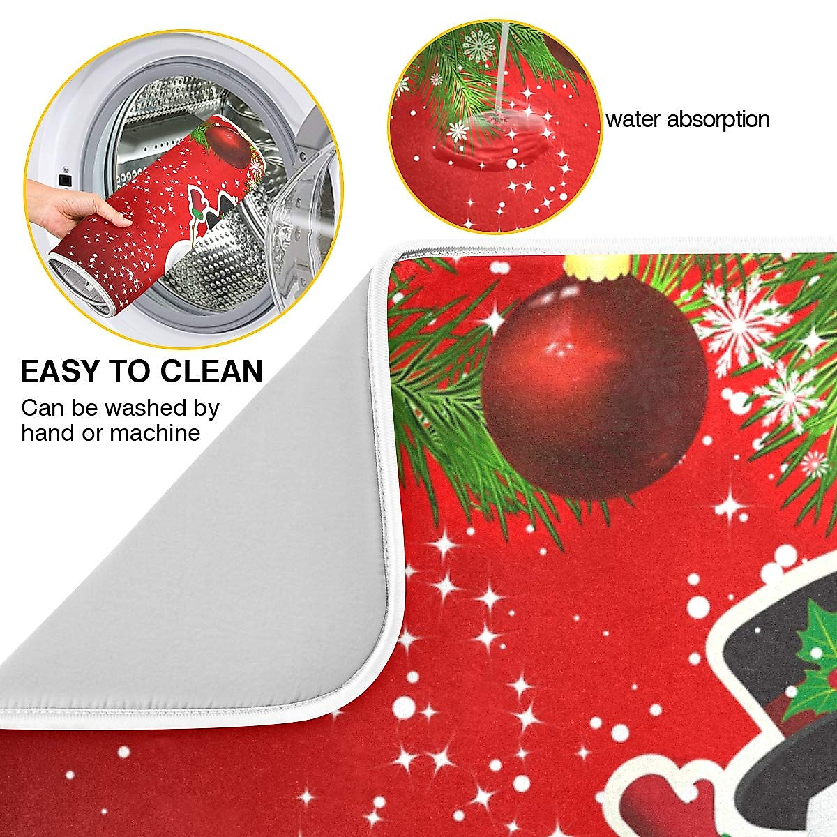 Christmas Dish Drying Mat, Red Christmas Snowman Dish Mat for Kitchen Countertops Sinks Drying Mat Absorbent Heat Resistant Dishes Drainer Pad 18 x 24 Inch