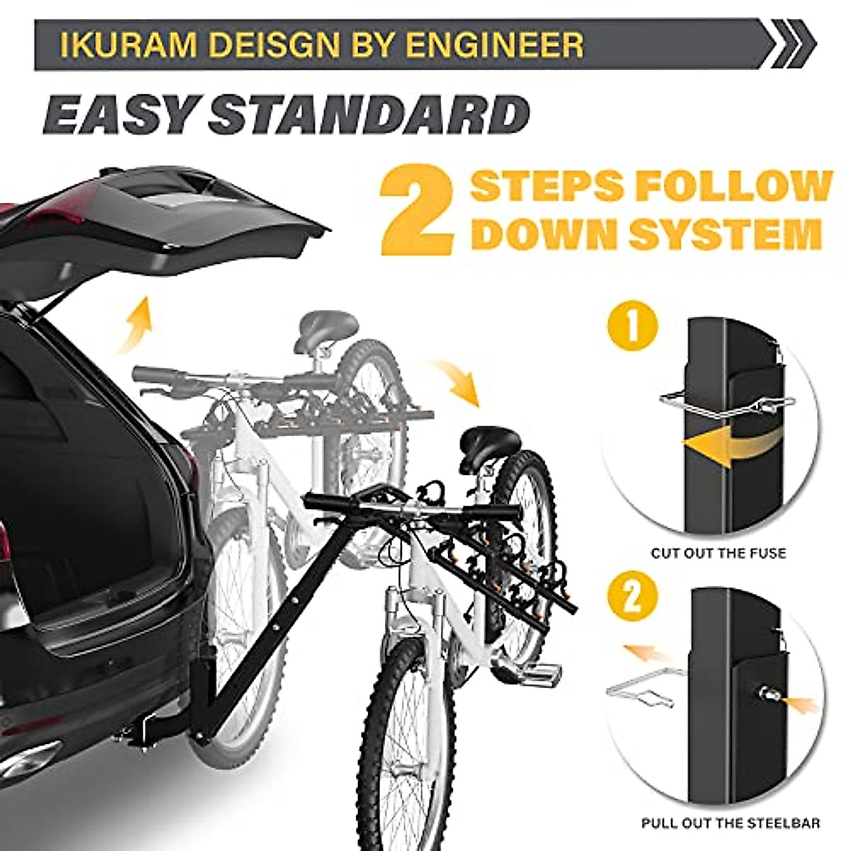 IKURAM R 4 Bike Rack Bicycle Carrier Racks Hitch Mount Double Foldable Rack for Cars, Trucks, SUV's and minivans with a 2" Hitch Receiver