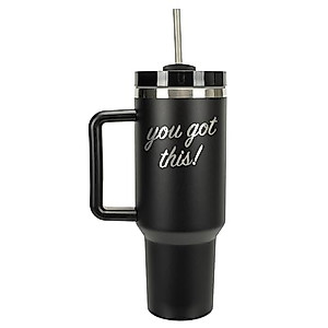 Elanze Designs You Got This! Motivation 40 oz. Stainless Steel, Large Water Bottle Coffee Mug, Spill & Leak Resistant, Thermal Travel Tumbler with Handle, Lid & Straw, Black