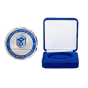 United States Air Force Senior Master Sergeant W/Diamond Non-Commissioned Officer Rank 45mm Challenge Coin and Blue Velvet Display Box