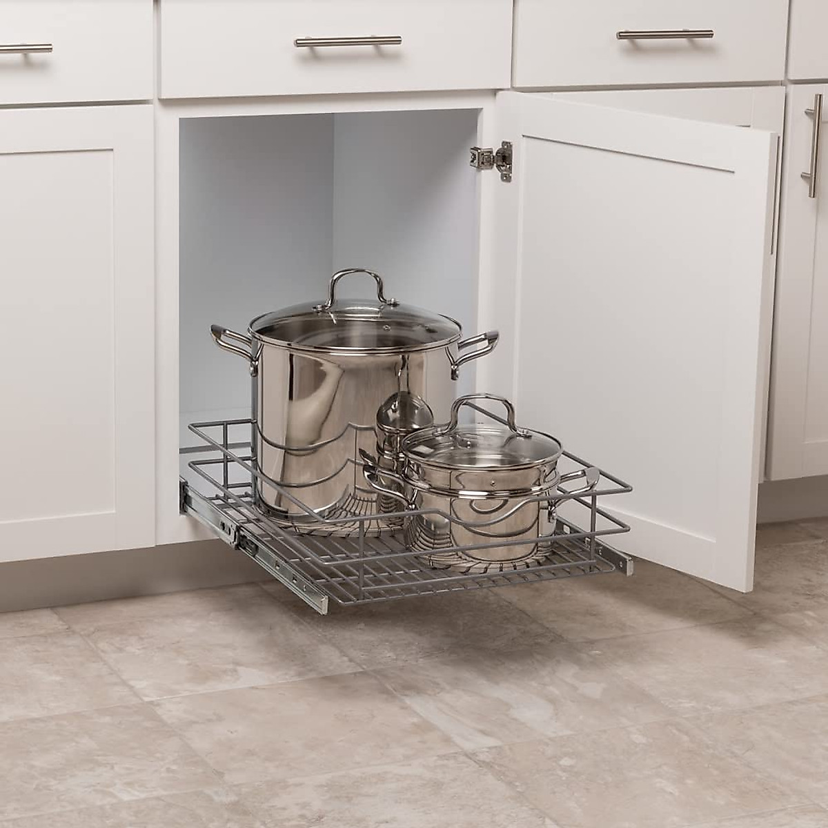 Knape & Vogt RS-MUB-17-FN 5 in. H x 18 in. W x 20 in. D Multi-Use Basket Silver Pull Out Cabinet Organizer, Frosted Nickel