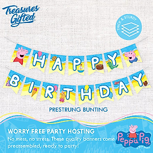Treasures Gifted Officially Licensed Peppa Pig Birthday Banner - Peppa Pig Happy Birthday Banner - Peppa Pig Birthday Party Supplies - Peppa Pig Party Decorations - Peppa Pig Banner