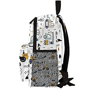 dgdahk Kids Backpack Toddler Cute Car Truck Excavator Preschool Book Bag Small Cute Kindergarten Elementary Bookbags Travel Backpack With Chest Strap for Little Boy Girl 3-6