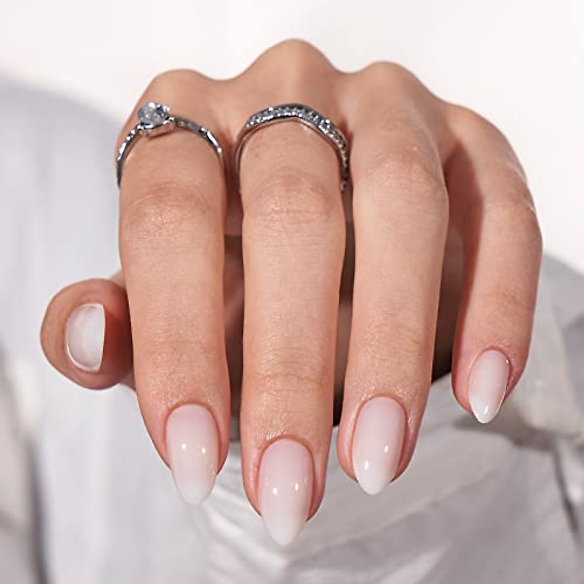 White Press On Nails Short - BTArtbox Supremely Fit & Natural Soft Gel Press on Nails Almond, White Glue on Nails with Nail Glue, Reusable Stick on Nails in 16 Sizes - 32 Fake Nails Kit, Cream Puff