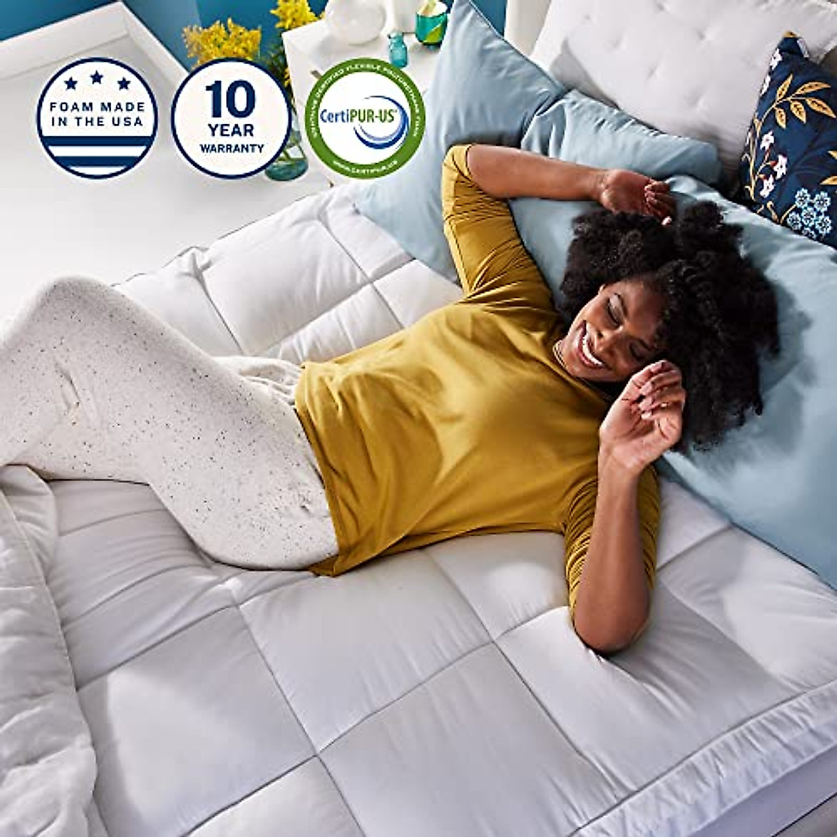 Sleep Innovations Dual Layer 4 Inch Memory Foam Mattress Topper, Queen Size, Medium Support, 2 Inch Cooling Gel Memory Foam Plus 2 Inch Pillow Top Cover