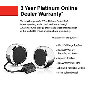BOSS Audio Systems MC720B 4 Inch Motorcycle Full Range Stereo Speakers and Amplifier Sound System – Weatherproof, Bluetooth, 2 Channel Class D Amplifier, Volume Control, Use With ATV UTV