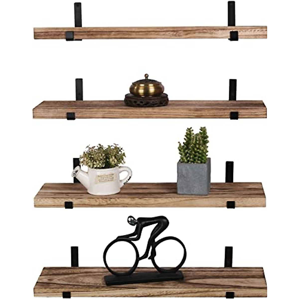 HXSWY 24 Inch Rustic Wood Floating Shelves for Wall Farmhouse Wooden Wall Shelves for Bathroom Kitchen Bedroom Living Room Set of 4 Light Brown