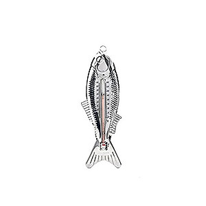 Kikkerland Hanging Fish Thermometer Chrome Plated Stainless Steel Farenheit/Celsius Indoor Outdoor