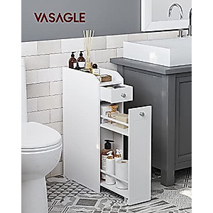 VASAGLE Small Bathroom Storage Cabinet, Slim Bathroom Storage Organizer, Toilet Paper Holder with Storage, Toilet Paper Storage Cabinet with Slide Out Drawers, for Small Spaces, White UBBC847P31