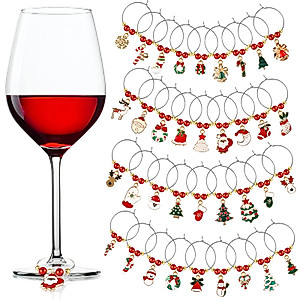 Hicarer 36 Pieces Christmas Wine Charms Wine Glass Markers Holiday Stem Glass Charms Drink Identifier for Birthday Wedding Anniversary Thanksgiving Parties
