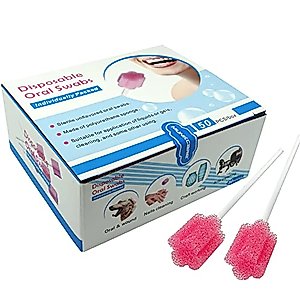 MUNKCARE Disposable Oral Foam Swab with Mint Flavored, Individually Wrapped, Red, Box of 50 Counts