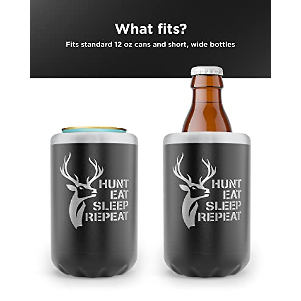 SoHo Can Cooler Gift for Men Hunting Lovers, Insulated for 12oz Standard Beer or Soda Can, Tumbler for Christmas 2022 / Birthday Gifts " Hunt Eat Sleep Repeat" (Gift Boxed)