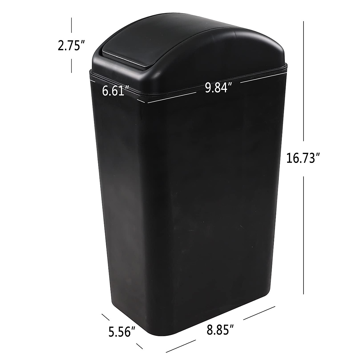 Readsky 3.5 Gallon Plastic Swing Lid Trash Can, Waste Bin with Swing Top, Black