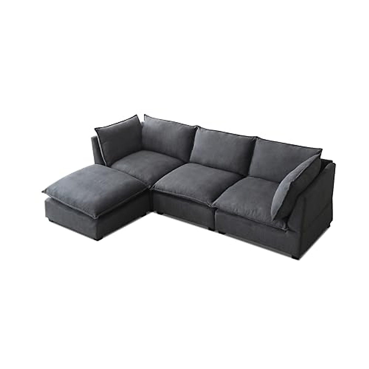 L-Shaped Modular Sectional Sofa Down Feather Cushions Deep Seat Reversible Chaises Cloud Couch Living Room Convertible Sleeper Upholstered Sofabed with Movable Ottomans