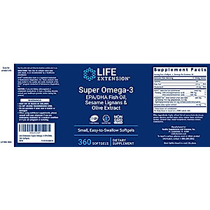 Life Extension Super Omega-3 360 Softgels (Pack of 2), Easy to Swallow, EPA/DHA Omega3 Fish Oil, Sesame Lignans & Olive Extract