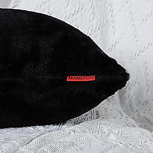 MANDIOO Pack of 2 Black Faux Fur Fuzzy Cozy Soft Decorative Throw Pillow Covers Set Cushion Cases Pillowcases for Sofa Bedroom Car 16x16 Inches