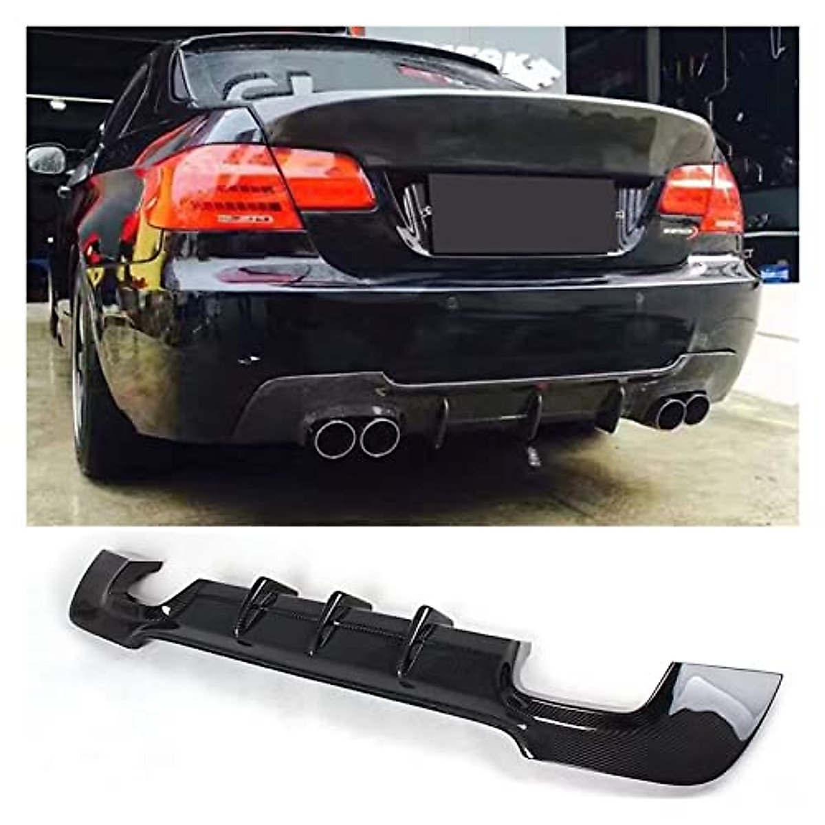 PICCON Carbon Fiber Rear Diffuser Compatible with BM-W E92 E93 M Sport Coupe Convertible M Tech Bumper 2007-2013 325i Rear Bumper Diffuser Lip FRP (Color : Gloss Black)