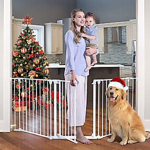 Tokkidas 24.4”-80” Auto Close Baby Gate, Extra Wide Dog Gate with One Hand Operation, Hardware Mount, Foldable 3 Steel Panels Angle, Deluxe Walk Thru Pet Gate for Stairs, Doorways, Kitchen, 29” Height