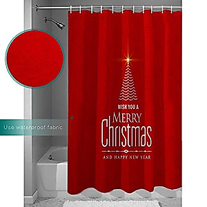 Shower Curtains for Bathroom Decoration Merry Christmas and Happy New Year Red Backdrop Pattern Waterproof Polyester Fabric 72" Wx72 L with Hooks, Machine Washable