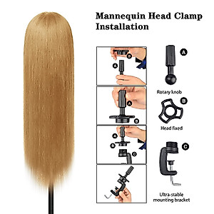 LNASI Mannequin Head 24-26 inch 100% human hair Styling Training Head Cosmetology Manikin Head Doll Head for Hairdresser with Free Clamp strawberry blonde