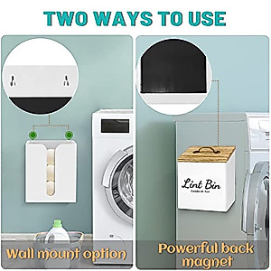 Farmhouse Magnetic Lint Bin & Dryer Sheet Holder Set, Dryer Sheet Dispenser with Lid for Laundry Room Decor and Accessories, Fabric Softener Dispenser Laundry Pods Container Lint Bin for Laundry Room
