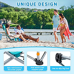 KingCamp Folding Beach Chair High Back Lightweight Portable Backpack Chair with Headrest, Cup Holder for Camping Outdoor Sand Concert Lawn Festival Sports, Cyan