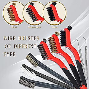 HUNTACE Small Wire Brush Set - Brass/ Stainless Steel/ Nylon Brushes for Cleaning Rust Removal, Dirt, Paint Scrubbing Wire Brush Set Double-Ended Cleaning Pick