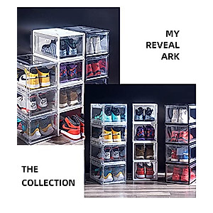 AFULILI Magnetic Shoe Storage Boxes Stackable Front Open Acrylic Organizer Sneaker Display Case for Shoe or Collections Clear Closet Shelf (Clear)