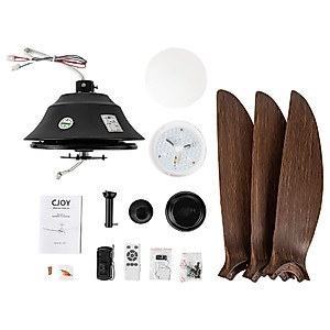 CJOY 58'' Wood Ceiling Fans with Lights, Bedroom Ceiling Fan with Remote Control, LED Dimmable Reversible Noiseless DC Motor Ceiling Fans for Patio Bedroom, Indoor/Outdoor Use