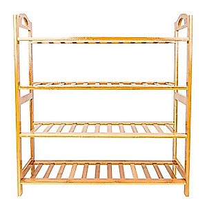 ZYSK 4 Tier Free Standing Bamboo Shoe Rack with Handles,Entryway Shoe Shelf Storage Organizer Ideal for Hallway Bathroom Living Room,Wood
