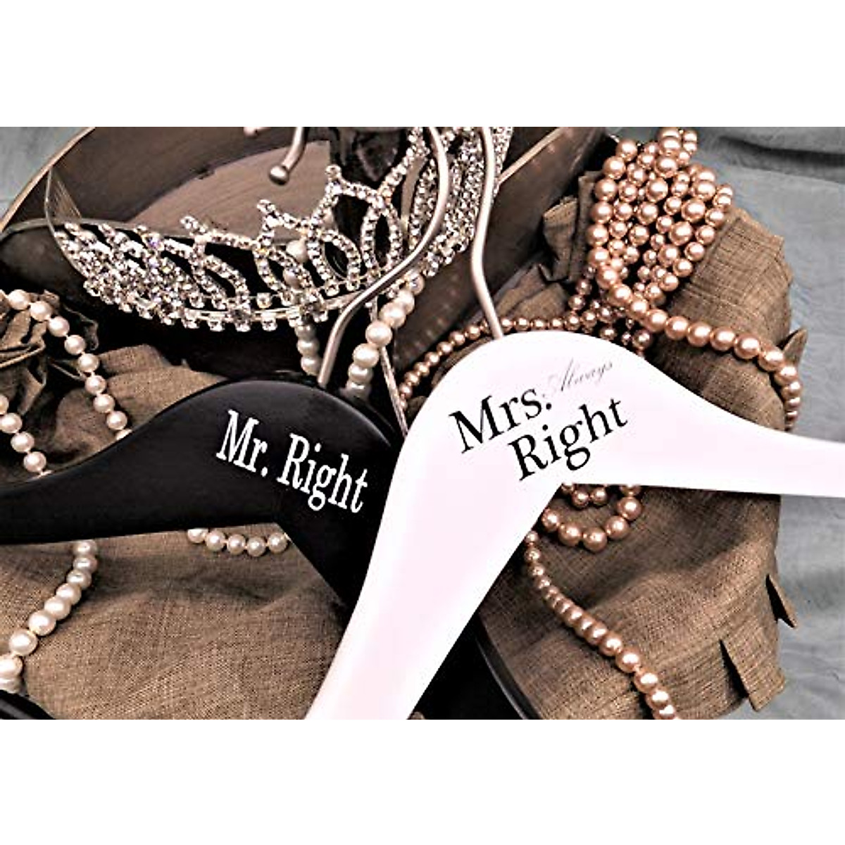 NAHANCO MRSAR20117 Bridal Hanger Set, Wooden Hangers Imprinted with Mr. Right and Mrs. Always Right, 17” (2 Piece Set)
