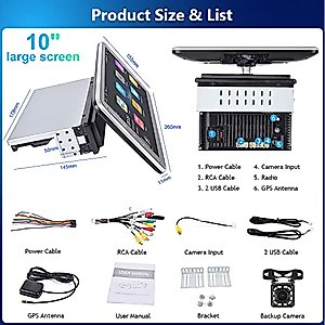 Android Stereo Hikity Single Din Car Stereo 10" HD Capacitive Vertical Rotatable Touch Screen Car Radio with Bluetooth GPS & Backup Camera, Car Audio Receivers Support WiFi Subwoofer Mirror Link