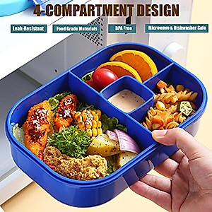 Mr.Dakai Bento Lunch Box for Kids Go to School, Adults Work, BPA-Free 4 Compartment Lunch Box Containers with Utensil Set, Leak-Proof Salad Snack Boxes, Microwave and Food-Safe Materials, Blue