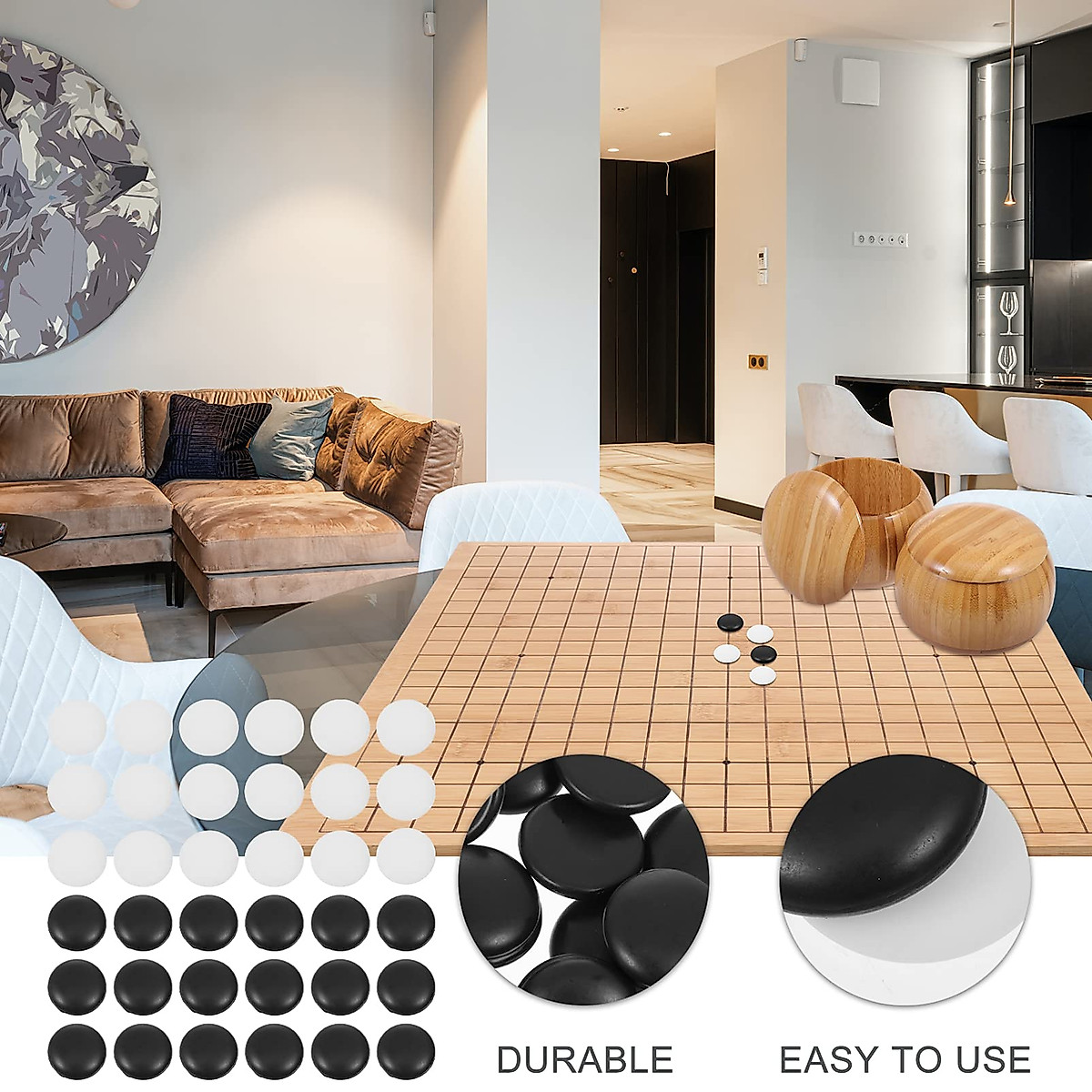 VOSAREA 2 Bags Go Chess Game Ceramics Stones Go Game Pieces Go Game Stones Set for Classic Strategy Go Board Game