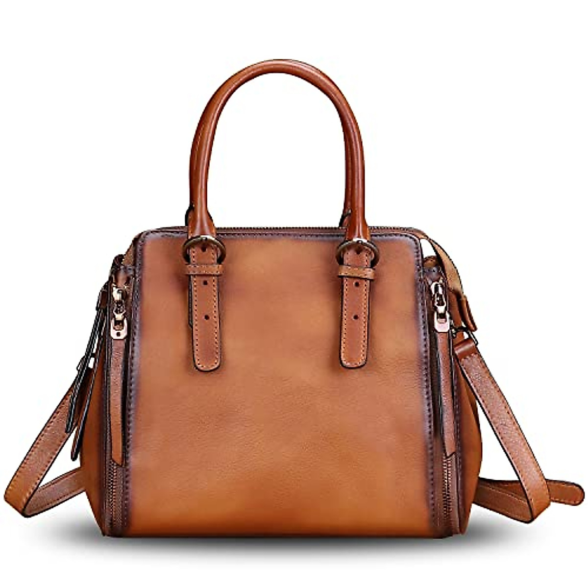 Genuine Leather Handbags Satchel for Women Purse Vintage Handmade Top-Handle Handbag Crossbody Shoulder Bag Cowhide for Ladies (Brown)