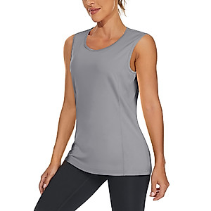 TACVASEN Workout Tank Tops for Women Sleeveless Running Shirts Women Quick Dry Yoga Shirts UPF 50+ Tank Top for Women Light Grey