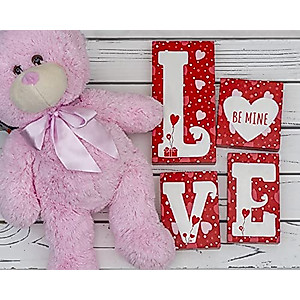 Ornativity Red Wooden Love Blocks - Valentine's Day Romantic Heart Wood Letters Block Decoration Sign with Hearts for Mantel Shelf over Fireplace, Table Top, Home and Office