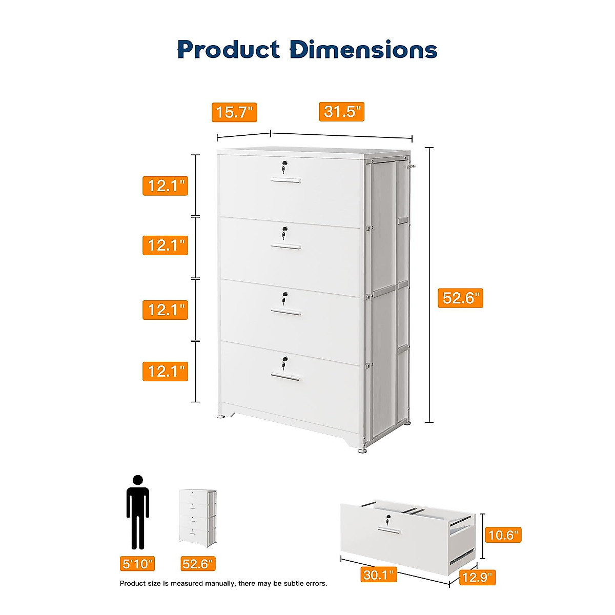 AODK File Cabinet Filing Cabinet for Home Office, Large File Cabinets with Lock, Office Storage Cabinet 4 Drawer for Legal/Letter/A4 File, White