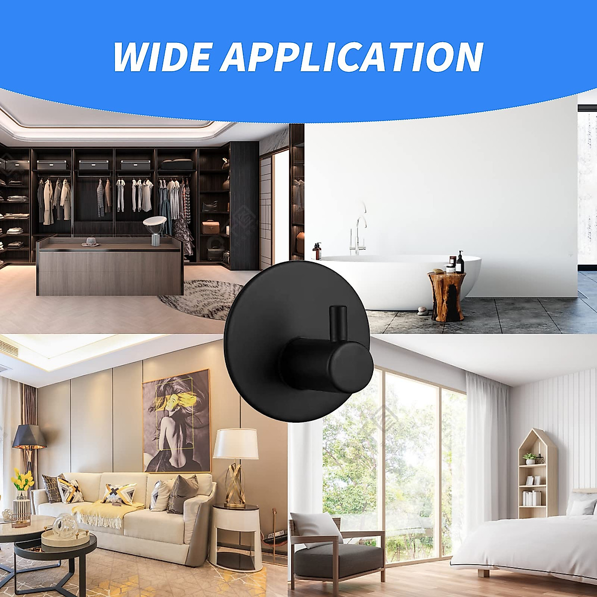 YAFIYGI 2Pack Suction Hooks for Shower Wall Black Suction Cup Set of 2 Bathroom Towel Hooks 304 Stainless Steel Removable Suction Towel Rack and Kitchen Organizer for Towel Hook, Bathrobe and Loofah