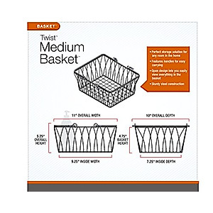 Spectrum Diversified Twist Storage Handles, Modern Farmhouse Décor Farmer’s Market-Style Wire Basket for Organizing Bathroom, Pantry & Craft Room, Medium, Bronze