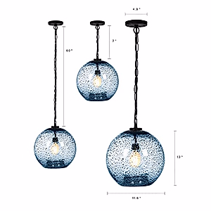 CASAMOTION Pendant Light fixtures Entryway Ceiling Hanging Glass Pendant Lighting Over Dining Room Table Modern Farmhouse Marble Blue Globe Shade lamp Kitchen Island 13" H