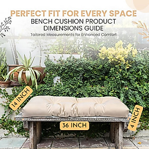 NVAZN Large Tufted Bench Cushions -36”x14”x 4”- Indoor or Outdoor Furniture Seat Cushion - Water, UV & Stain-Resistant - Porch Furniture Cushion - Beige