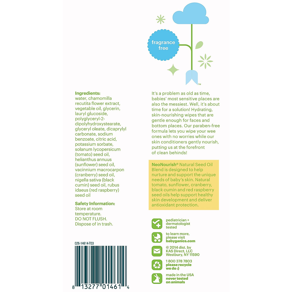 Babyganics Baby Wipes, Unscented, 100 ct, 3 Pack, Packaging May Vary